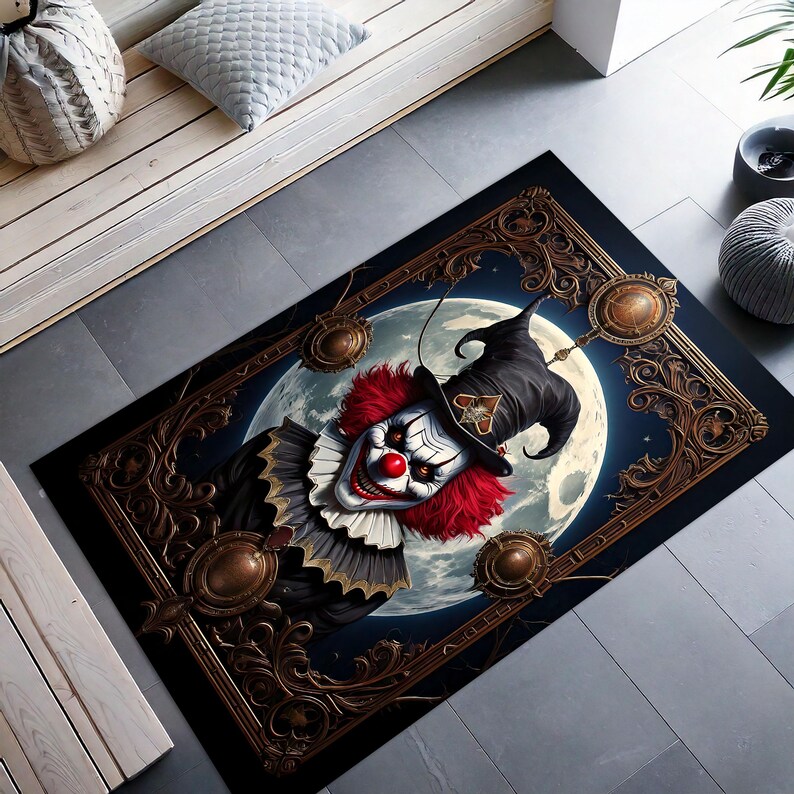 Gothic Clown Rug, Horror Clowncore Carpet, Spooky Halloween Circus ...