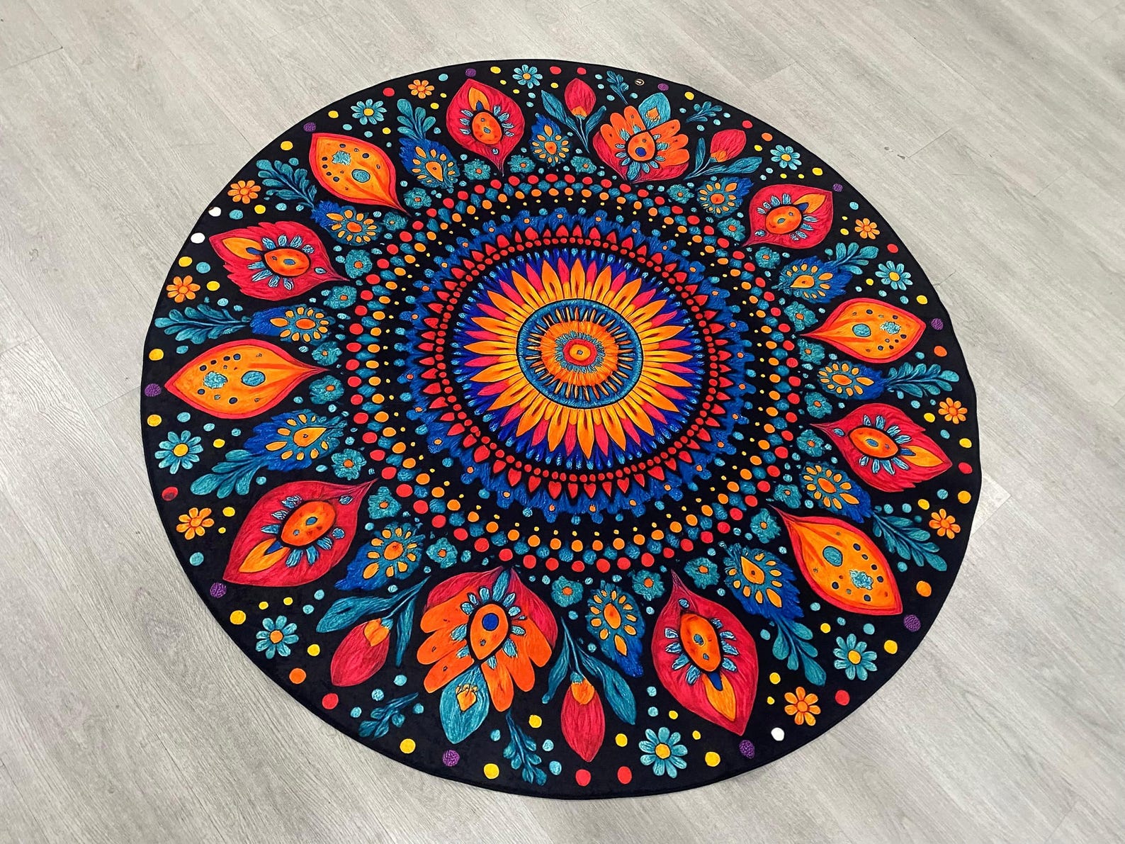 Orange and Teal Mandala Rug – Round Bohemian Psychedelic Floor Mat ...