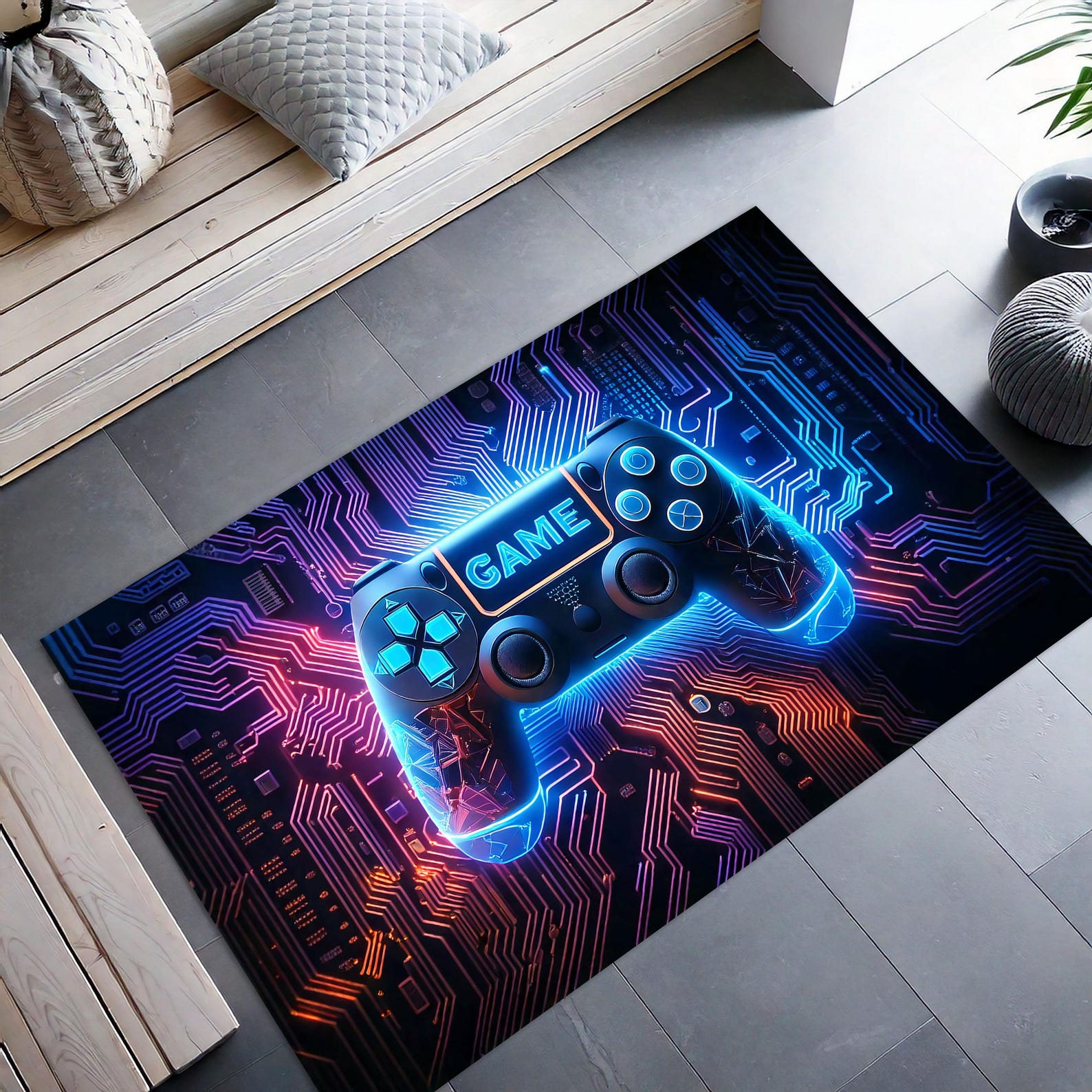 Gaming Rug for Gamers, Video Game Themed Carpet, Arcade Room Floor Mat ...