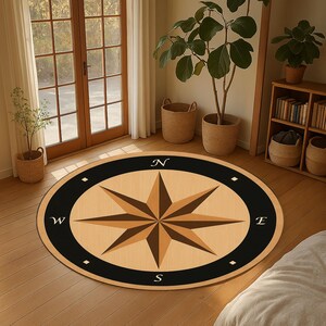 Compass Rose Round Rug – Nautical Compass Design Carpet – Vintage ...