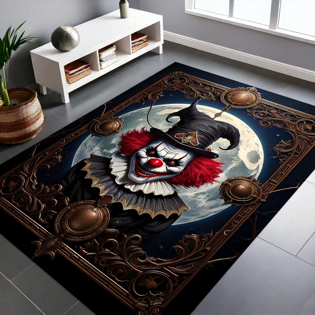 Gothic Clown Rug, Horror Clowncore Carpet, Spooky Halloween Circus ...