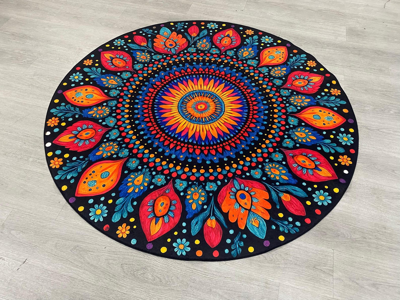 Orange and Teal Mandala Rug – Round Bohemian Psychedelic Floor Mat ...