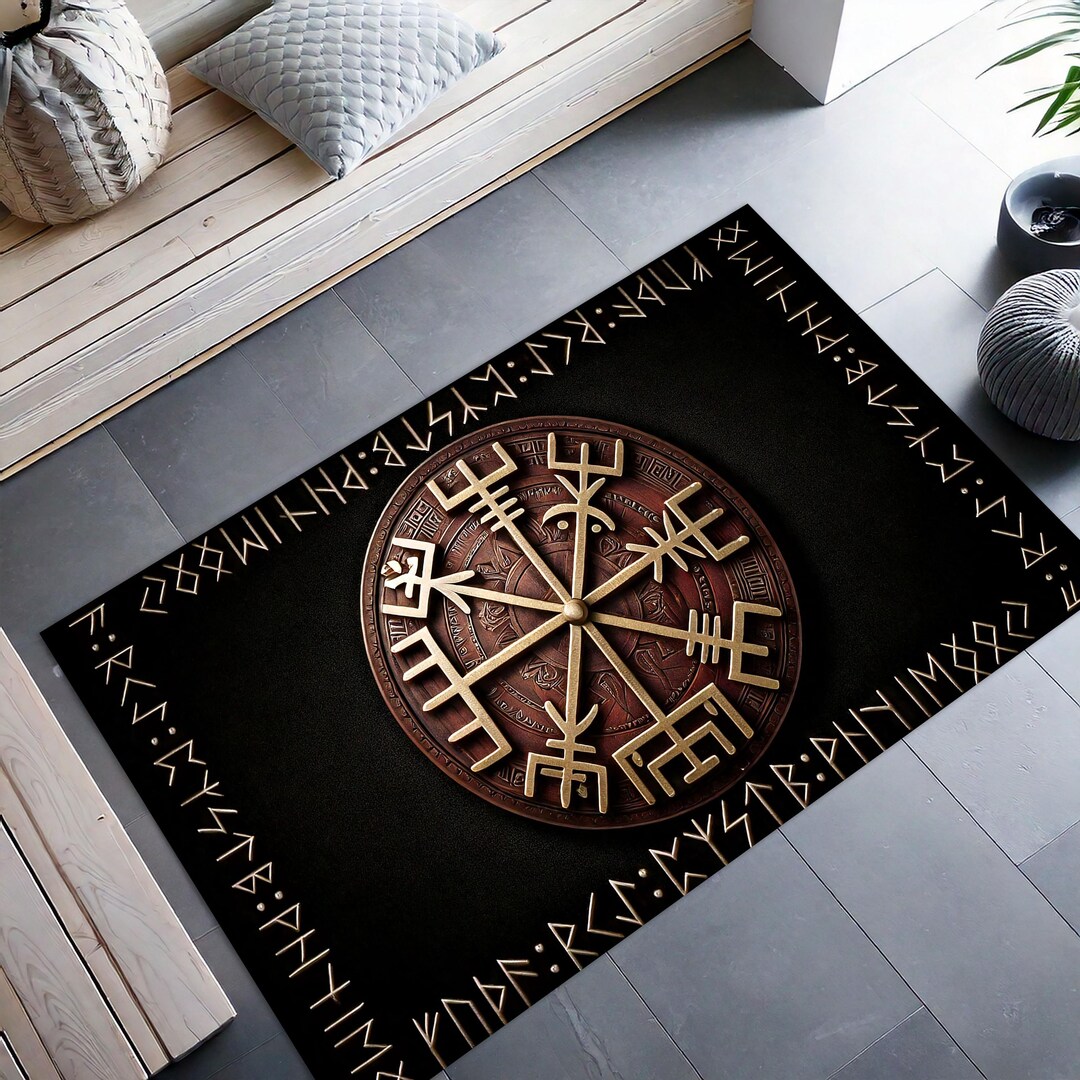 Vegvisir Shield Rug, Norse Mythology Rug, Viking Compass Carpet, Viking ...