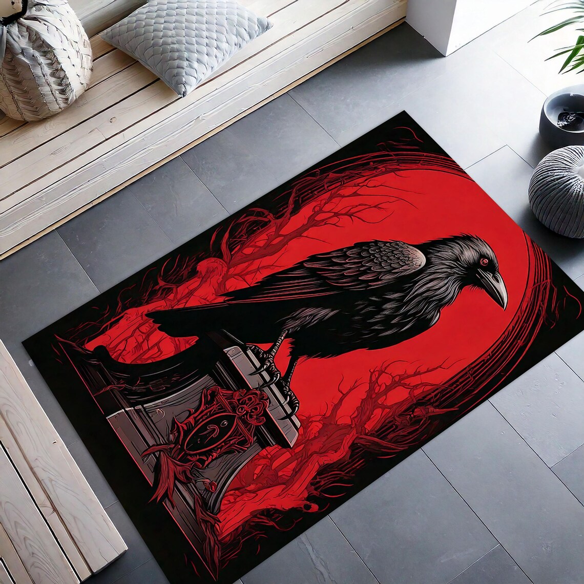 Firefly Create Raven Gothic Style, Red Raven Rug - Etsy