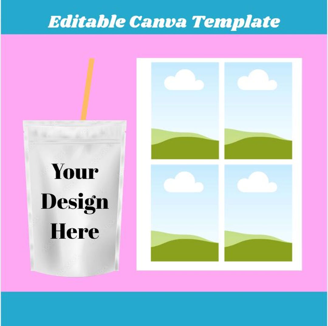 Juice Pouch Label Template | DIY Party Drink Pouch Wrapper | Canva ...