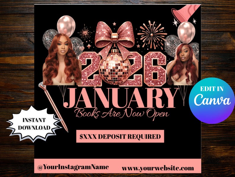 Rose Gold January 2026 Booking Flyer Template - Etsy