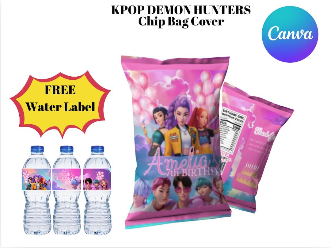 K-pop Demon Hunters Chip Bag | Birthday Party Favor + Water Bottle ...