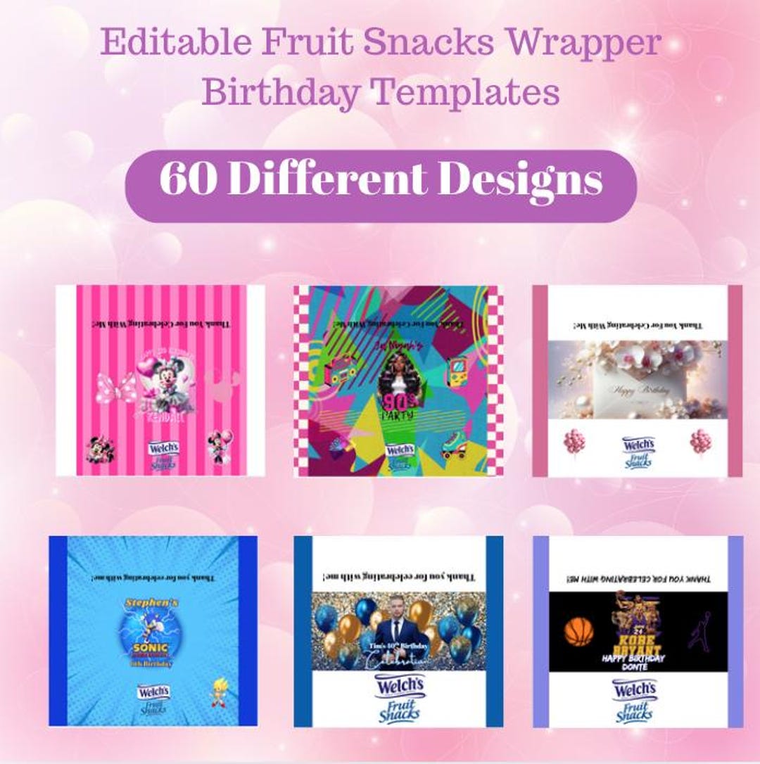 Fruit Snack Wrapper Templates | 60 Canva Party Favors (digital Download ...