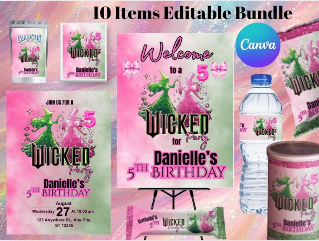 Wicked Birthday Party Favor Bundle | Editable Canva Templates | Wicked ...