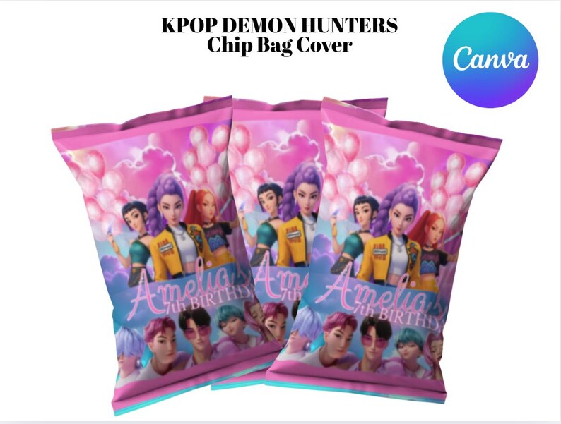 K-pop Demon Hunters Chip Bag | Birthday Party Favor + Water Bottle ...