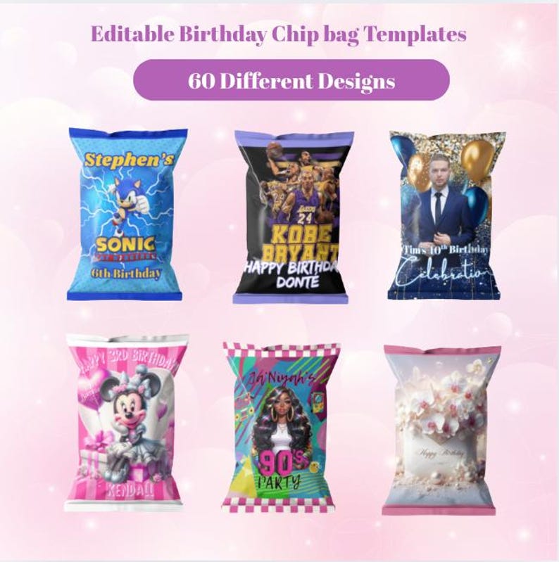 Editable Birthday Chip Bag Templates – Instant Download | 60 Canva ...