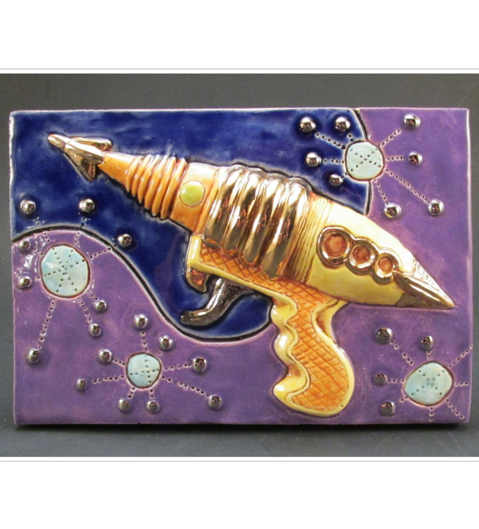 Ceramic Wall Art Tile RAY GUN - Purple, Outer Space Art, 4 X 6 Handmade ...
