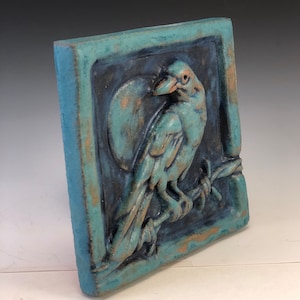 Handmade Raven Ceramic Tile: 4x4 Antique Turquoise Bird Wall Art - Etsy