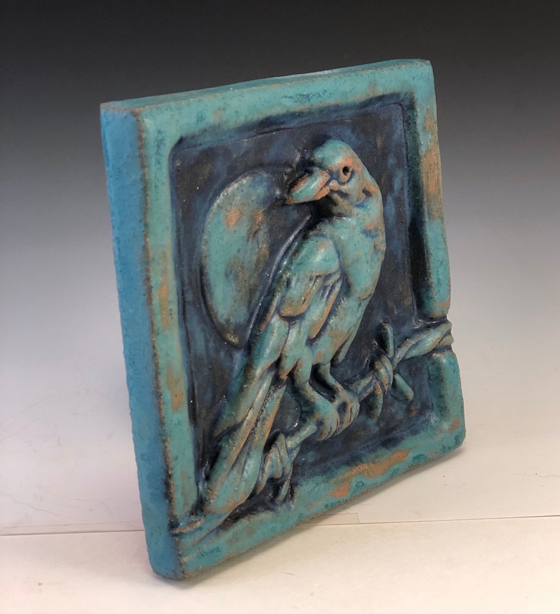Handmade Raven Ceramic Tile: 4x4 Antique Turquoise Bird Wall Art - Etsy