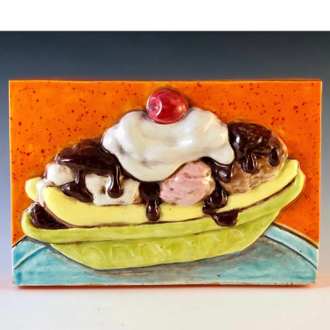 ICE CREAM SUNDAE Ceramic Wall Art Tile, 4x6 Wall Plaque, American ...