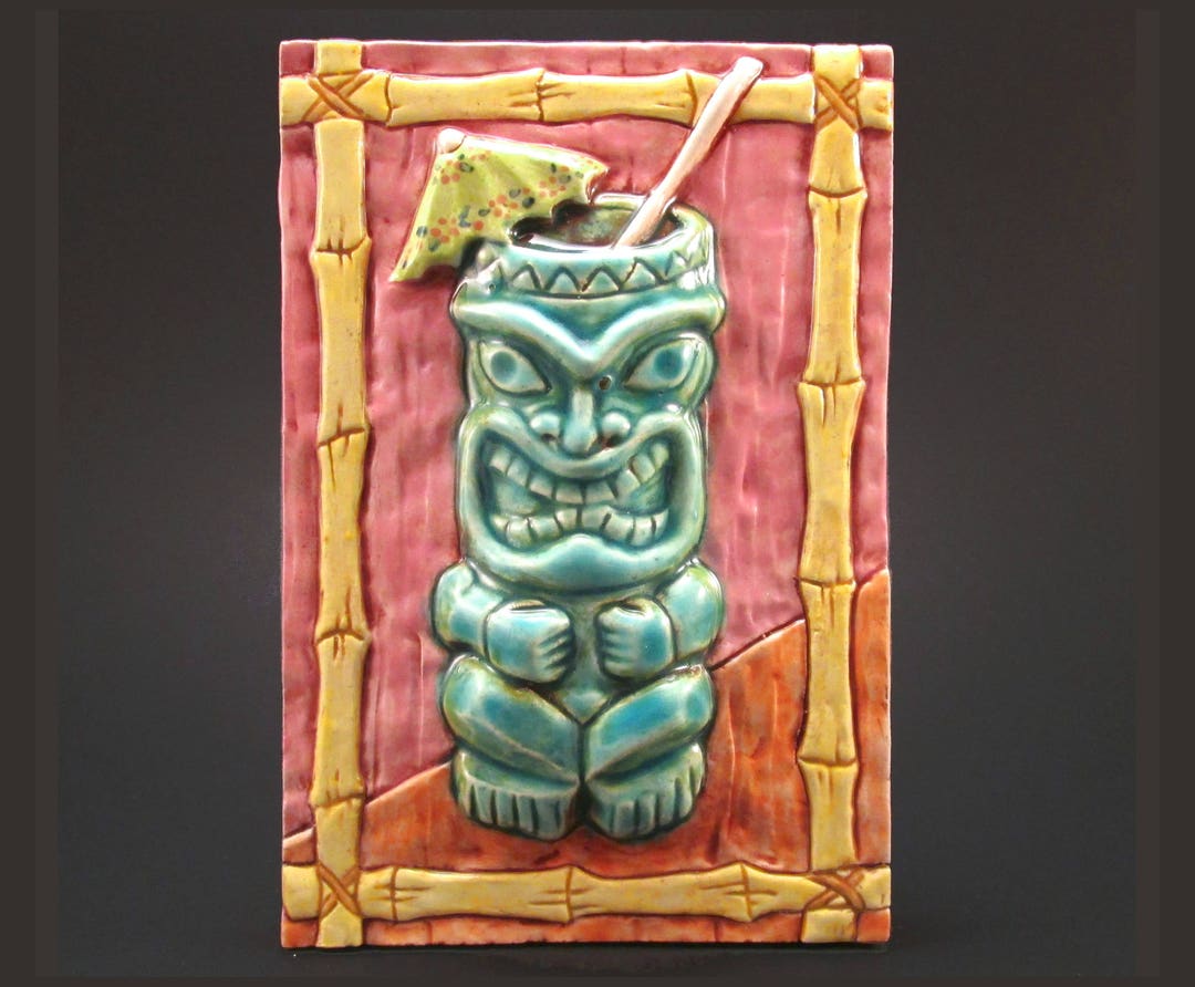 TIKI MUG Ceramic Art Tile, 4 X 6 Decorative Wall Plaque, Vintage Tiki ...
