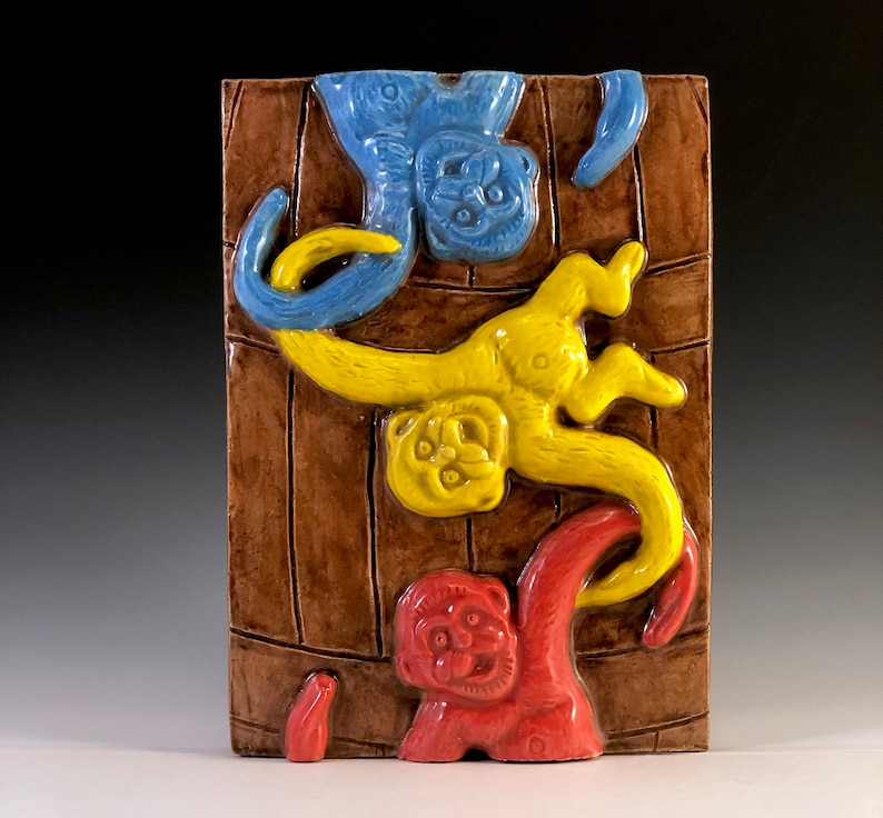 Barrel of Monkeys Ceramic Art Tile 4x6 Wall Plaque Americana | Etsy