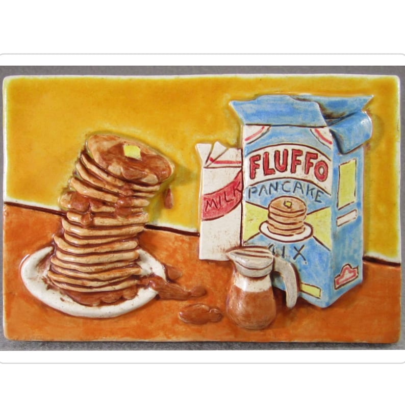 Retro Fluffo Pancakes Handmade Ceramic Art Tile: 4x6 Orange Wall Decor ...