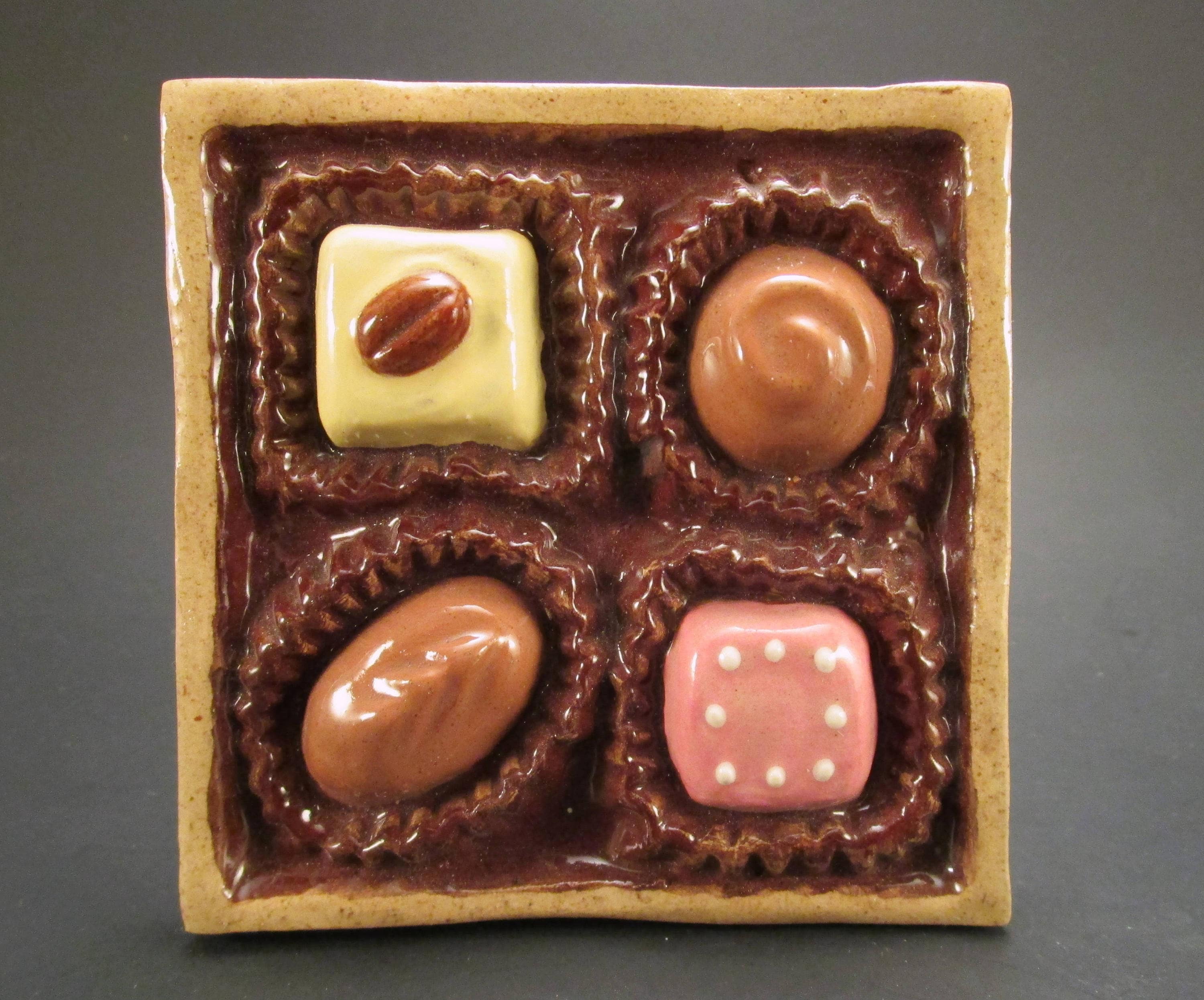 BOX OF CHOCOLATES, Ceramic Art Tile, 4x4 Handmade Decorative Wall ...