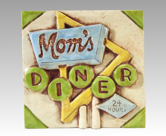 Retro Diner Sign Ceramic Art Tile 4x4 Tile Handmade Ceramic | Etsy