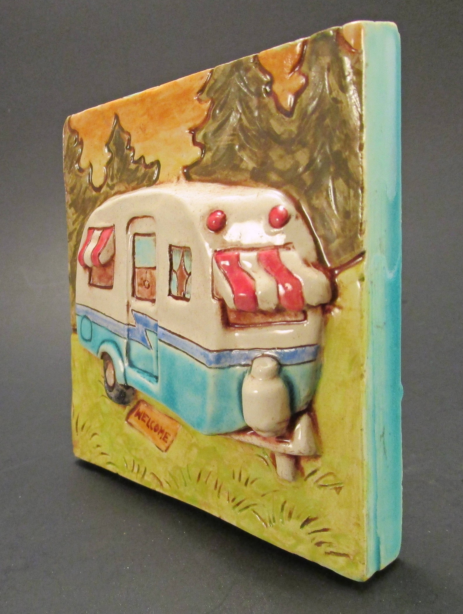 Retro Trailer Ceramic Art Tile Blue Camper Ceramic Wall Art - Etsy ...