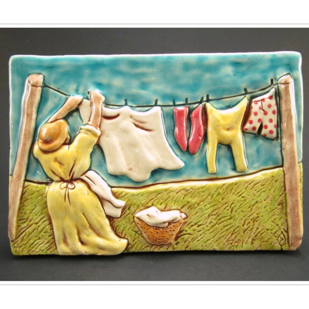 Retro Hanging Laundry Line Handmade 4x6 Ceramic Art Tile - Etsy