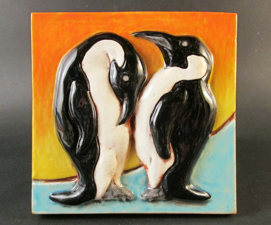 Penguins at Sunset Decorative Art Tile, 4x4 Handmade Wall Plaque - Etsy ...