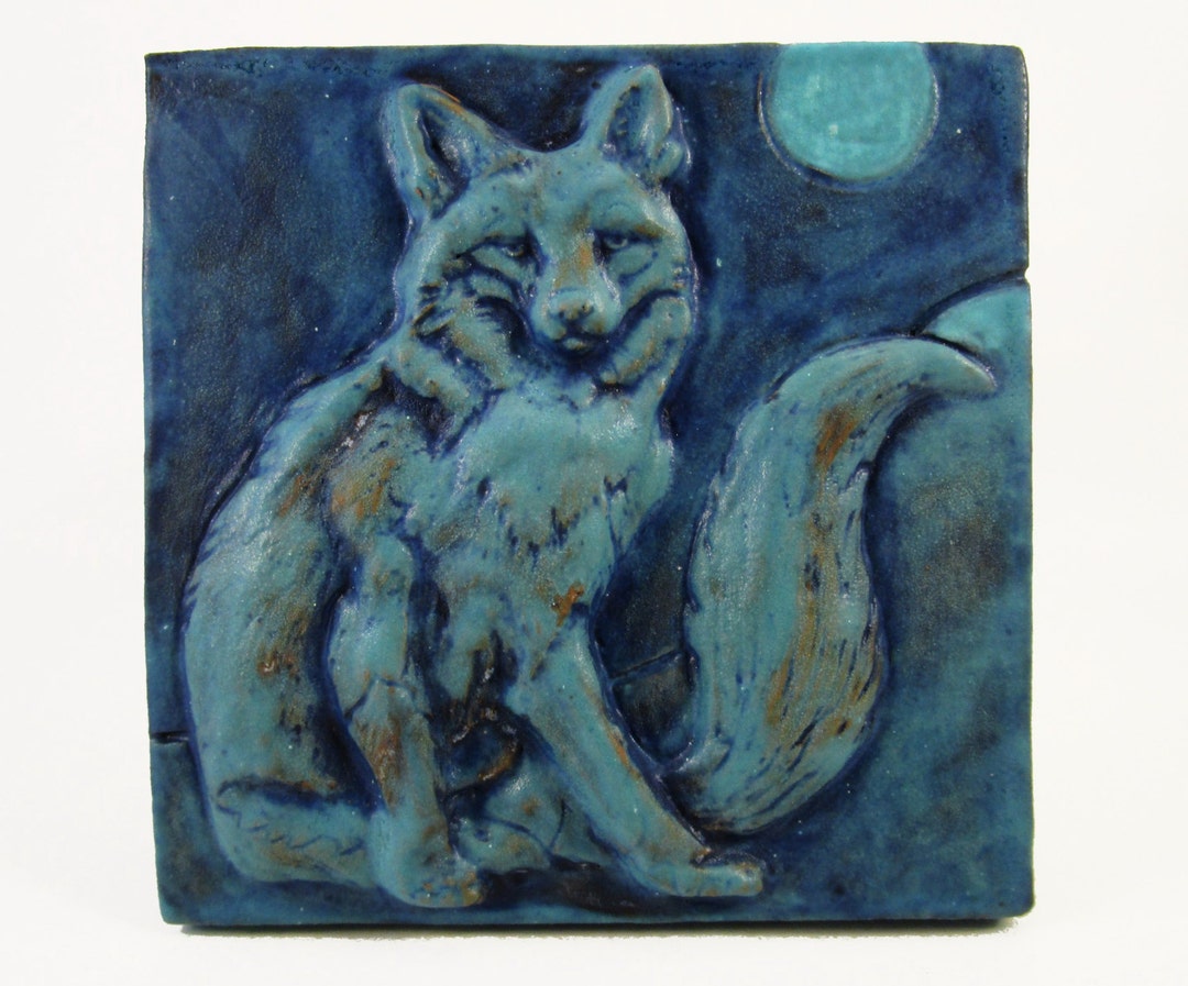 Handmade Wolf Ceramic Art Tile: 4x4 Turquoise Wall Decor - Etsy