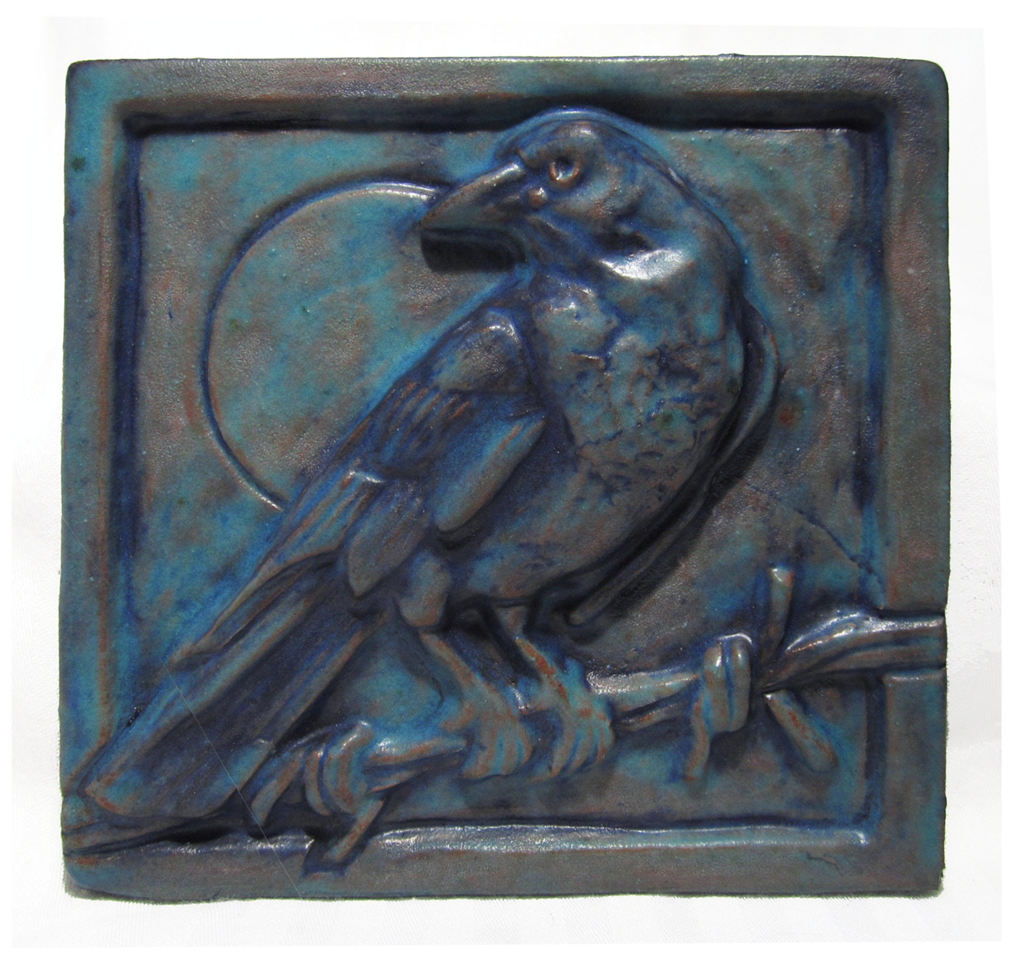 Handmade Raven Ceramic Tile: 4x4 Antique Turquoise Bird Wall Art - Etsy
