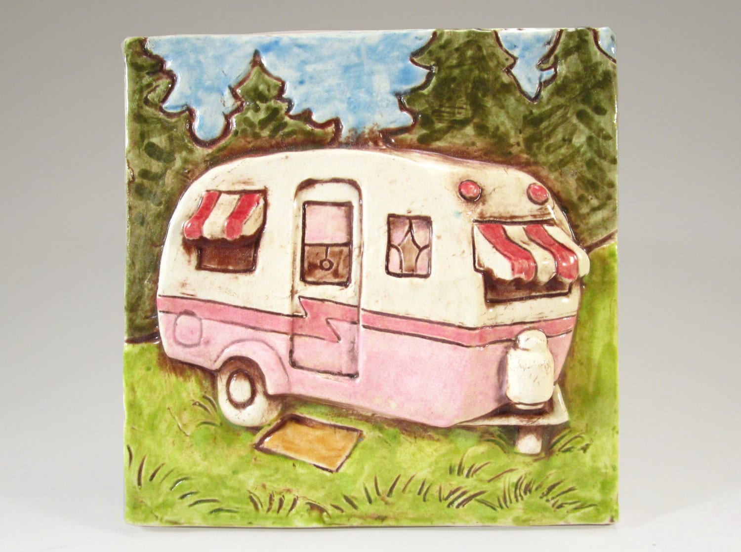 Retro Pink Camper Ceramic Art Tile - 4x4 Handmade Wall Decor - Etsy