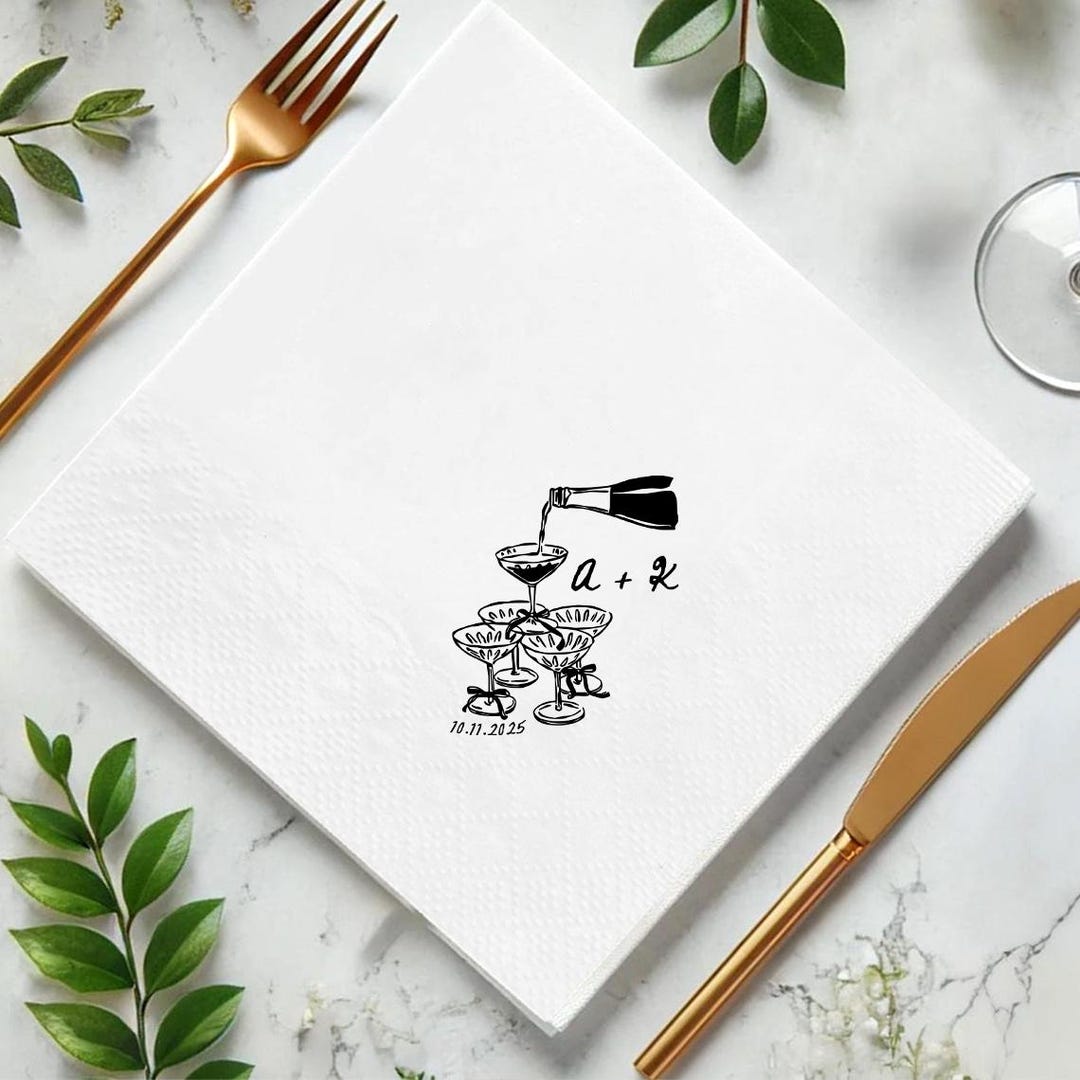 Custom Champagne Tower Napkins, Cheers to Forever Napkins, Cin Cin ...