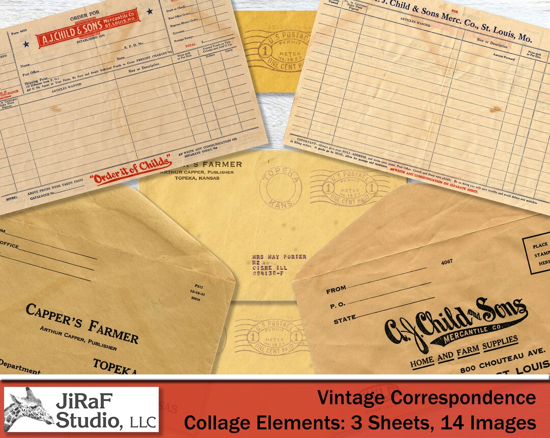 Vintage Correspondence Printable Instant Digital Donwnload Collage