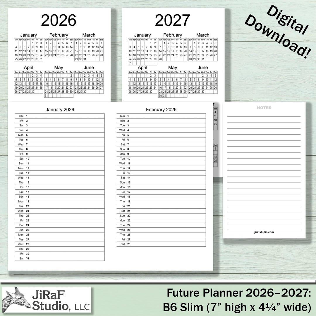 Planner Insert Future Planner 2026-2027 B6 Slim Digital Instant ...