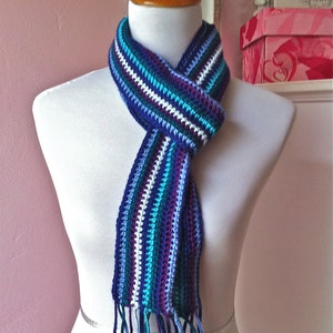 Shades of Blue Multi-colored Crochet Scarf With Braided Tassels - Etsy