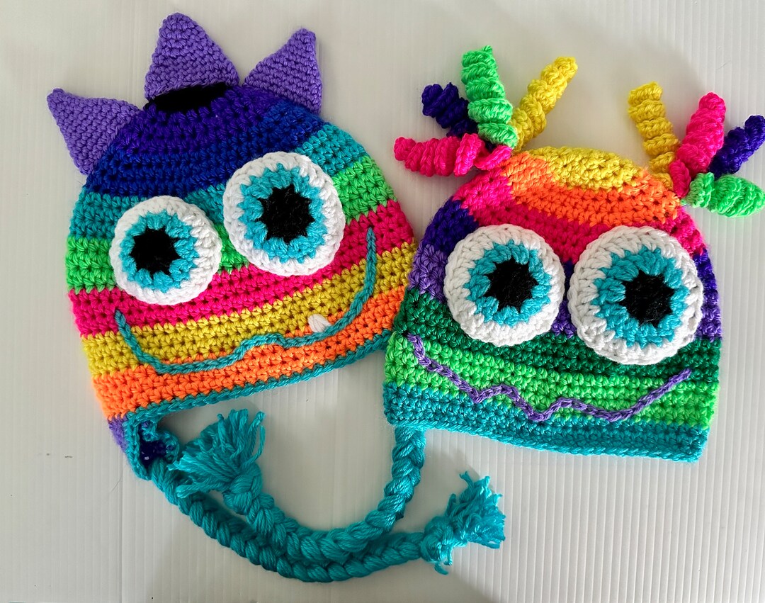 Monster Madness Crochet Beanies, Silly Monster Caps - Etsy