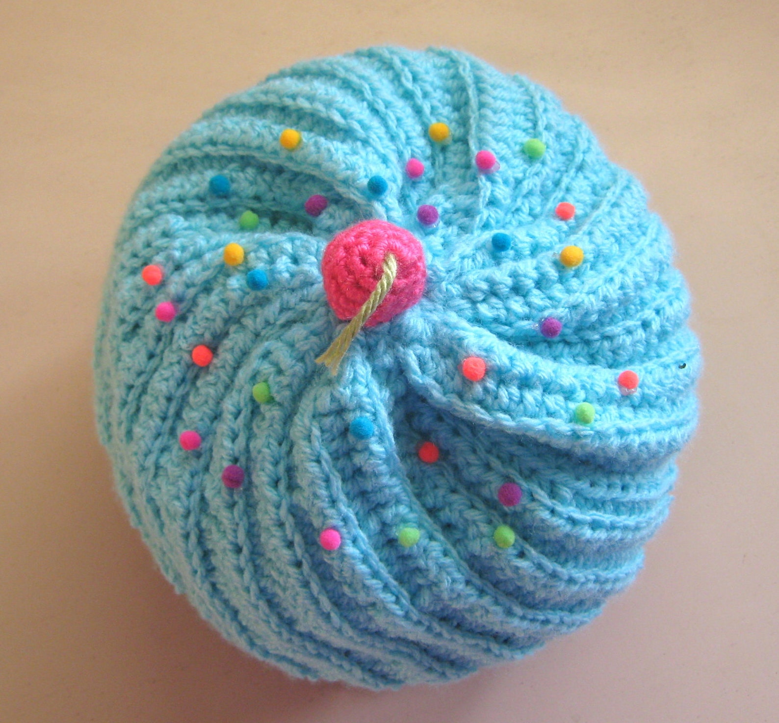 Crochet Cupcake Hat, Cupcake Hat With Sprinkles in Aqua Frosting and ...