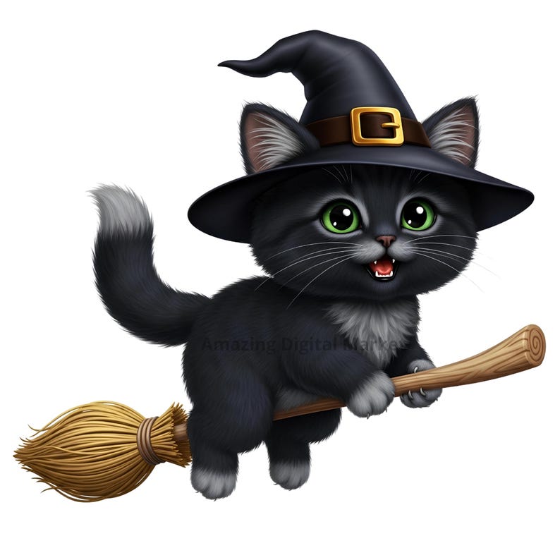 Halloween Kitten Clipart: Spooky Bat, Spider, Pumpkins (digital ...