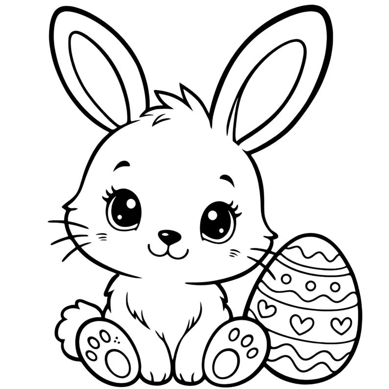 Easter Bunny SVG | Rabbit With Egg Clipart | Kids Coloring Page - Etsy ...
