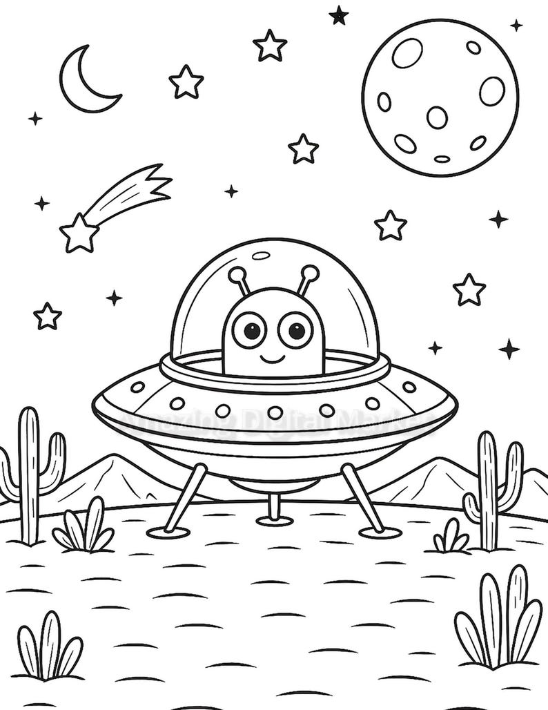 Fun UFO & Alien Coloring Book for Kids – 7-page Printable Space ...