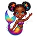 Cute Black Mermaid Clipart Bundle, Afro Mermaid Girl 12 PNG, Colorful ...