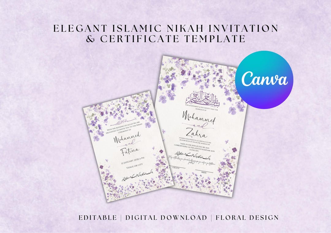 Nikah Invitation & Certificate Template Set | Islamic Wedding Digital ...