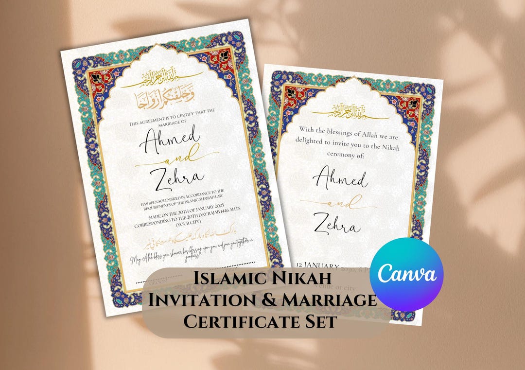Editable Nikah Invitation & Certificate Template | Islamic Wedding Set ...