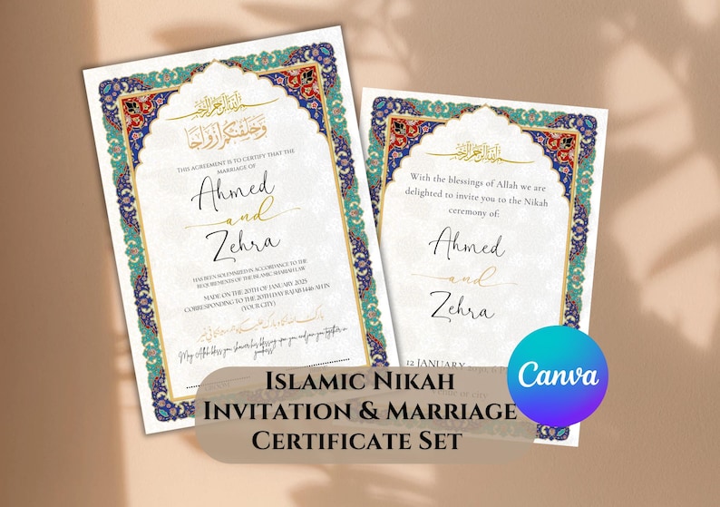 Editable Nikah Invitation & Certificate Template | Islamic Wedding Set ...
