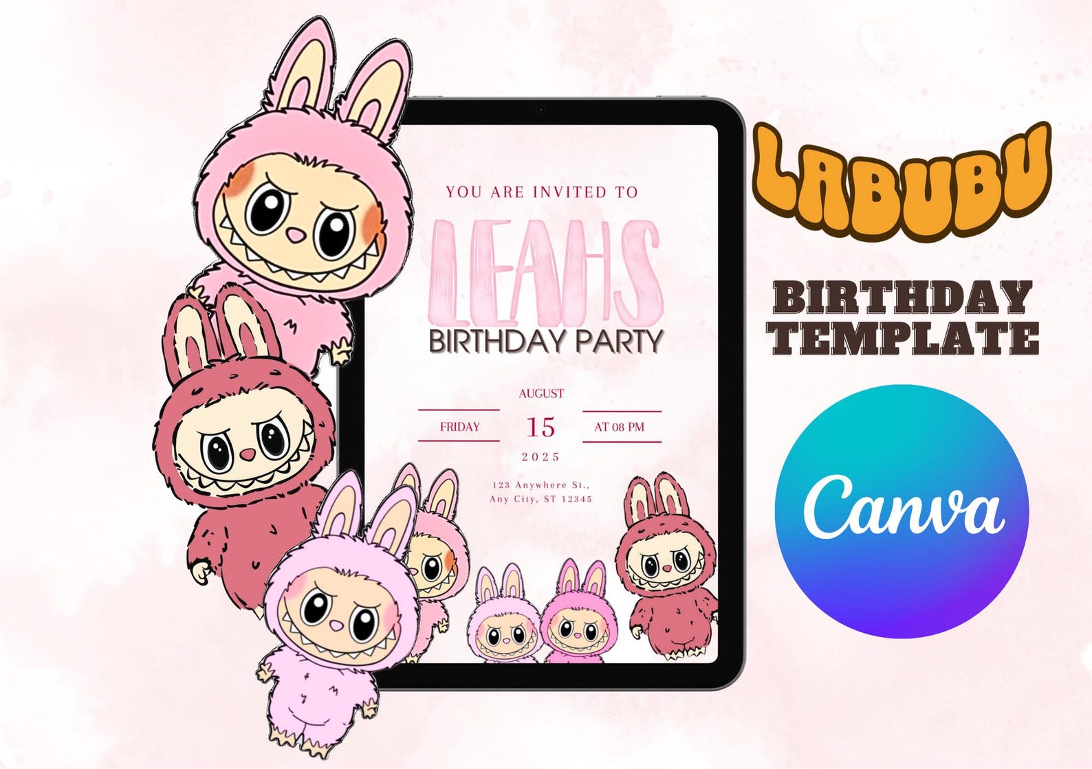 Editable Labubu Birthday Invitation | Cute Creature Party Template ...