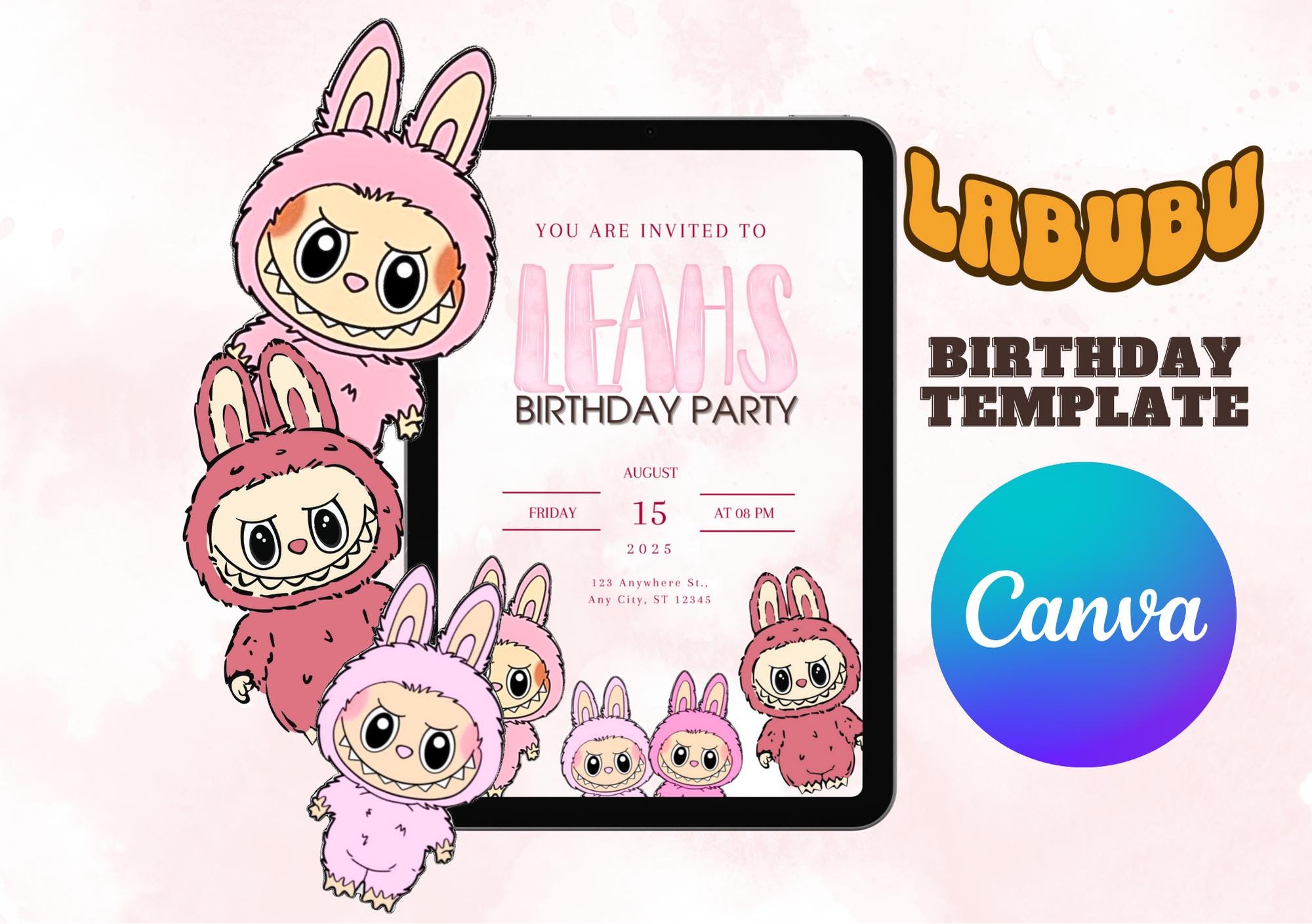 Editable Labubu Birthday Invitation | Cute Creature Party Template ...