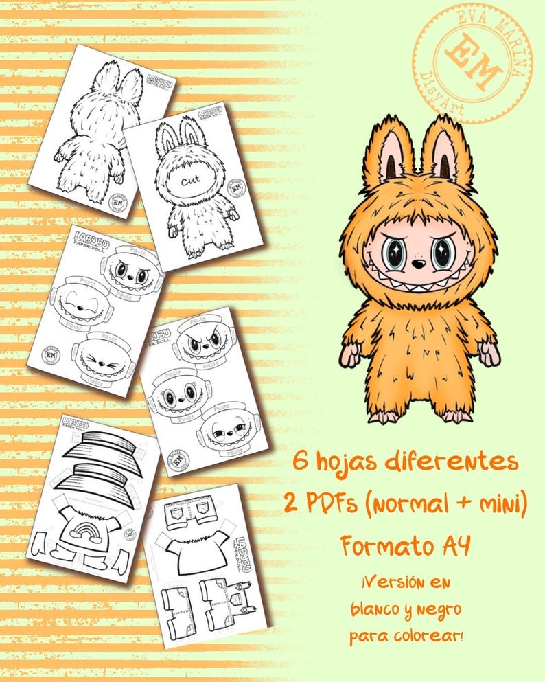 Labubu – Printable Paper Doll Coloring Page | Digital Cut-out Toy | 6 ...