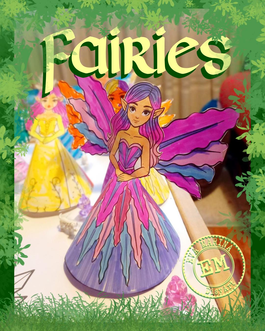 Printable Fairies – Paper Doll Cone Craft in A4 A5 – Black & White ...