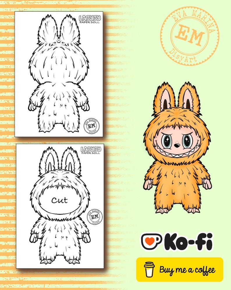Labubu – Printable Paper Doll Coloring Page | Digital Cut-out Toy | 6 ...