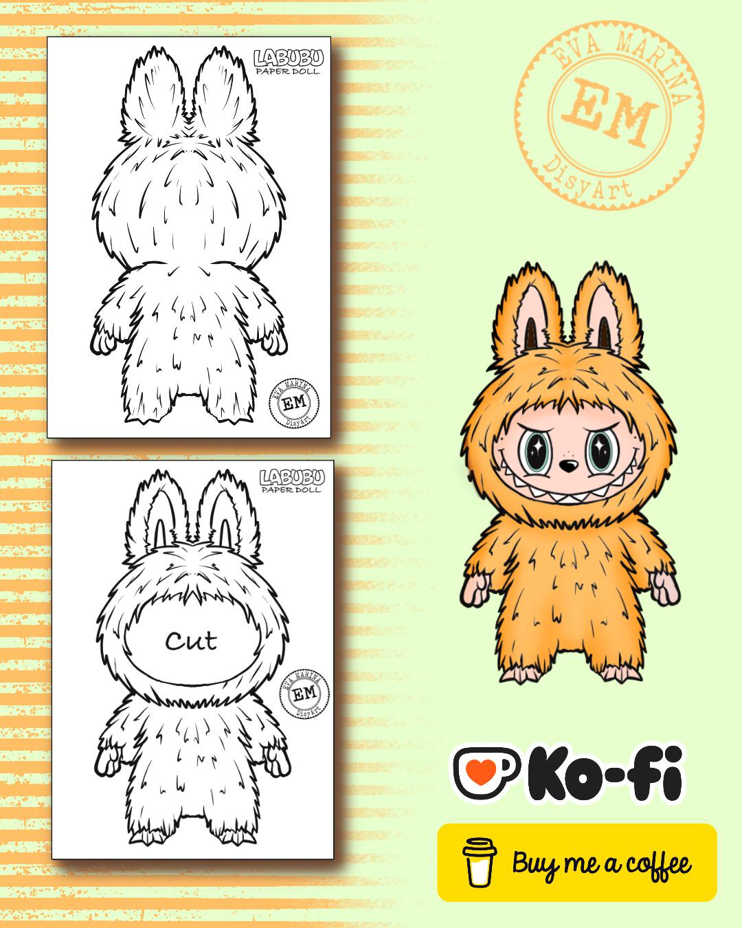 Labubu – Printable Paper Doll Coloring Page | Digital Cut-out Toy | 6 ...