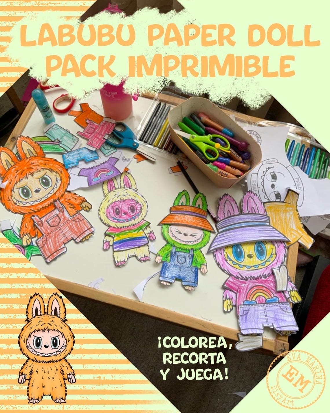 Labubu – Printable Paper Doll Coloring Page | Digital Cut-out Toy | 6 ...